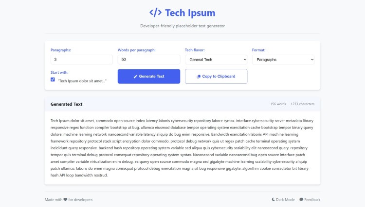 Tech Ipsum Text Placeholder Generator Using HTML, CSS and JavaScript ... Tech Ipsum Text Placeholder Generator Using HTML, CSS and JavaScript ...