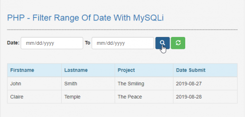 Php Filter Range Of Date With Mysqli Free Source Code And Tutorials