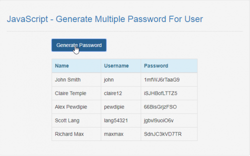 Javascript Generate Multiple Password For User Free Source Code