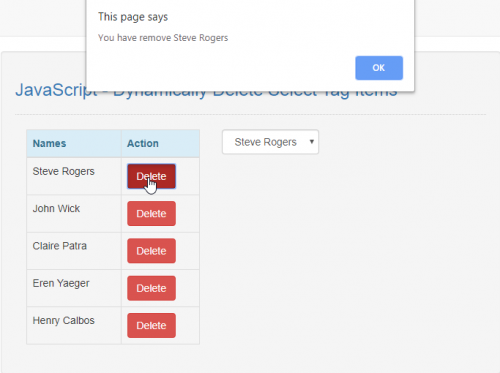 Javascript Dynamically Delete Select Tag Items Free