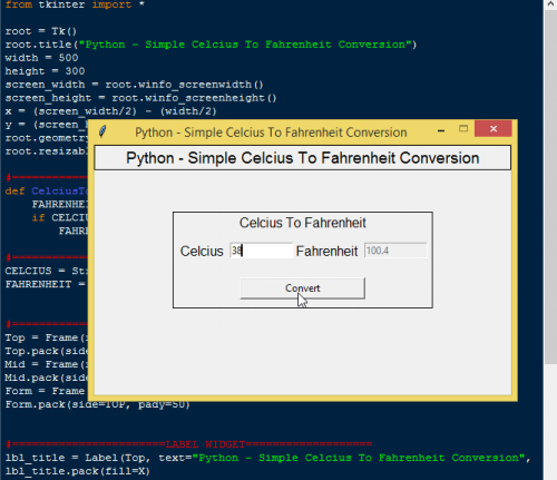 Python Simple Celcius To Fahrenheit Conversion Free Source Code And Tutorials