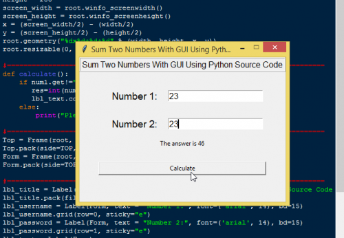 Sum Two Numbers With Gui Using Python Source Code Free Source Code And Tutorials 4582