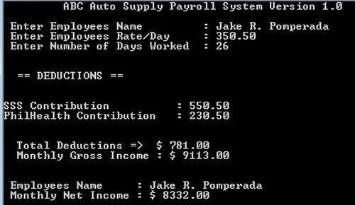Abc Auto Supply Payroll System Version 10 Using Struct And Functions Free Source Code