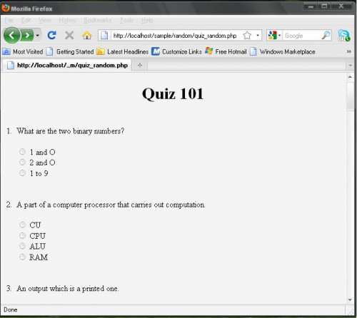Random Php Quiz And Result Free Source Code And Tutorials