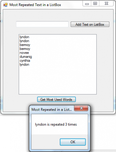 Get The Most Repeated Text In A Listbox Using Vbnet Free Source Code And Tutorials 6619