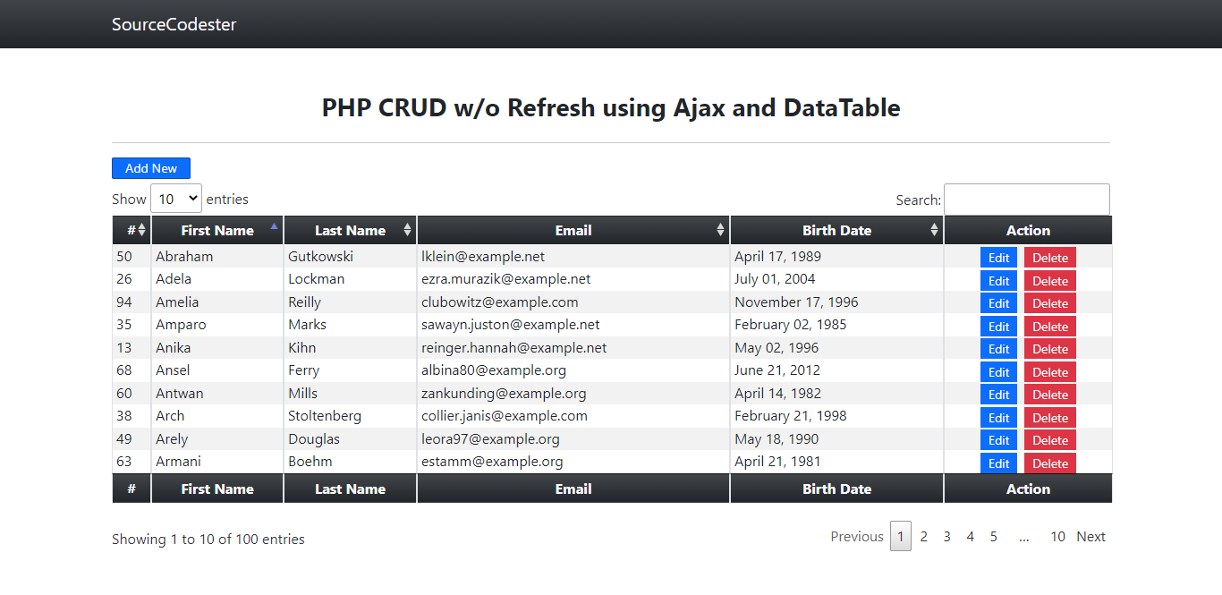 PHP CRUD Without Refresh Reload Using Ajax And DataTables Tutorial